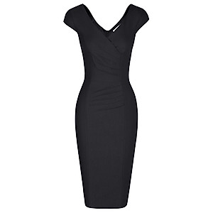 MUXXN Ladies Celebrity Vintage Cap Sleeve Tea Length Special Occasion Dress (Black XL)