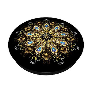 Colorful Mandala Peacock Feathers PopSockets Grip and Stand for Phones and Tablets