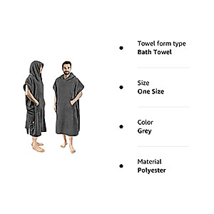 SUN CUBE Surf Poncho Changing Robe with Hood, Thick Quick Dry Microfiber Wetsuit Changing Towel for Surfing Beach Swim Outdoor Sports Men, Absorbent Wearable Towel Cover Up with Pocket, Gray