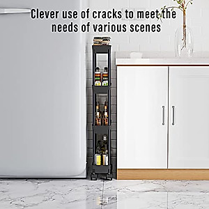 4 Tier Rolling Cart Kitchen Bathroom Utility Carts with Wheels 39 Inches Tall Slim Rolling Shelf Cart with 4 Universal Wheels Coner Storage Shelves Cart Black