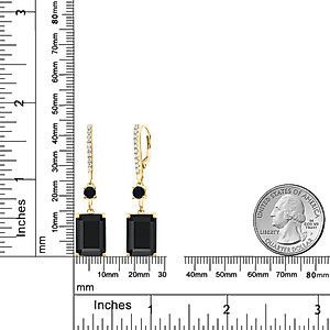 Gem Stone King 18K Yellow Gold Plated Silver Black Onyx Earrings For Women (13.94 Cttw, Gemstone Birthstone, Emerald Cut 14X10MM)