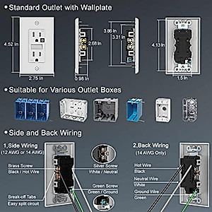 SOZULAMP Decorator Receptacle Outlet with LED Night Light,15A 125V,2 Pole 3 Wire,Tamper Resistant(TR) Electrical Standard Wall Outlets with Nightlight (4 Pack,White)