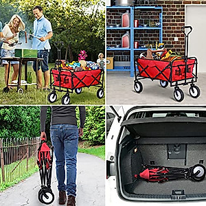Dkelincs Folding Wagon, Red, Adjustable, Durable, Portable, Resistant, Utility Cart Wagon