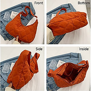 Hobo Bags for Women Fashion Puffer Shoulder Bag Small Tote Crossbody Bags for Women Casual Satchel Purses (Orange)