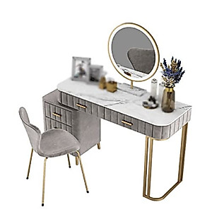 N/A Bedroom Velvet Dressing Table Makeup Table and Chair with Lighted Small Household Dressing Table