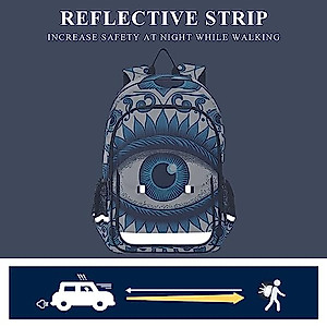 ZENWAWA Kids School Backpack for Girls Boys – Blue Evil Eye Print, Travel Backpacks with Reflective Strips Multiple Pockets for School Hiking Summer Camp 17.7 inches
