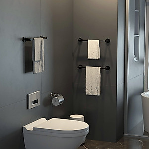 2 Pack Adjustable 16 to 27.6 Inch Single Towel Bar, iMomwee Oil Rubbed Black Finished SUS304 Stainless Steel Bathroom Towel Rod, Wall Mount Towel Rail with S Hooks for Kitchen Washroom (1" Diameter)