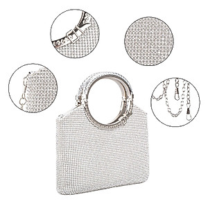 KISSCHIC Women's Handbag Crystal Rhinestone Evening Clutch Bags Party Wedding Clutch Purses (Silver)