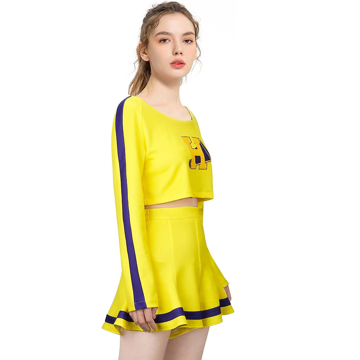 FOGHORN Women Girls Cheerleader Costume Halloween Sports School Fancy Yellow Cheerleading Uniform Outfit(XS)
