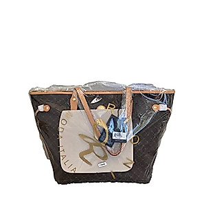 Rioni Signature Brown Designer Canvas Italian Leather Trimmed Tote Shoulder Bag