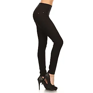 Leggings Depot Women's Cotton Blend Stretch Pull-on Jeggings Casual Pants with Pockets (Black, Medium)