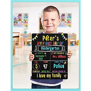 First & Last Day of School Chalkboard Sign (11x14 inches, Double-Sided), My Large Back to School Board, for Kids - Preschool, Kindergarten, 1st Grade Supplies
