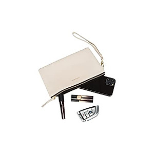 DORIS&JACKY Goatskin Leather Wristlet Clutch Wallet Cute Small Pouch Bag With Strap (3-Off white)