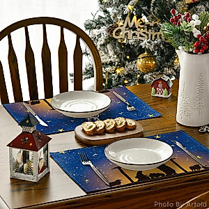 Artoid Mode The Lord Blue Sky Christmas Placemats Set of 6, 12x18 Inch Seasonal Winter Holy Night Table Mats for Party Kitchen Dining Decoration