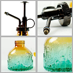 Hniuyun Glass Plant Mister Spray Bottle, 6.4 All Vintage Plant Spritzer Watering Can, Bronze Plastic Top Pump, Plant Mister Glass Watering Garden Tool (Yellow Green Gradient)