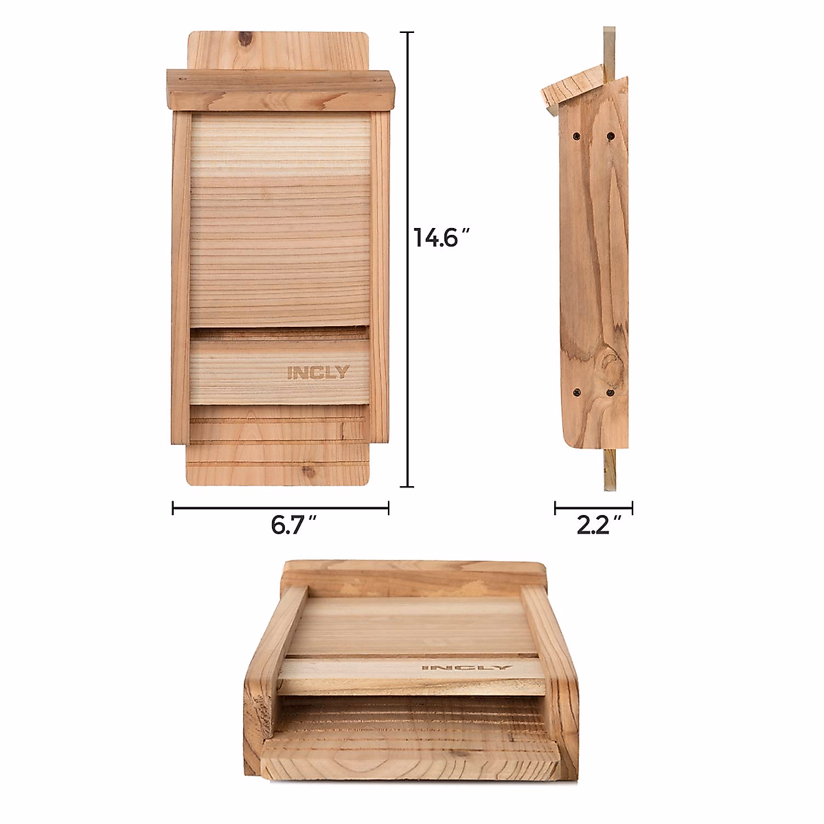 INCLY Small Bat House Kit for Outdoors 14.6"x6.7"x2.2" Shelter Box Roosting Single Chamber Natural Cedar Wood, Pre-Finished Easy to Install