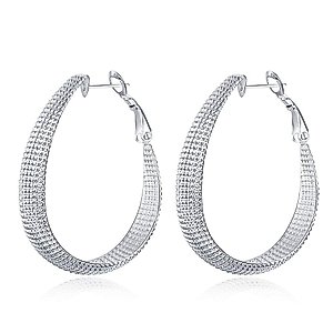 Women Oval Big Hoop Earrings, Silver Plated Fashion Classic Hoop Drop Dangle Earrings Jewelry Gift