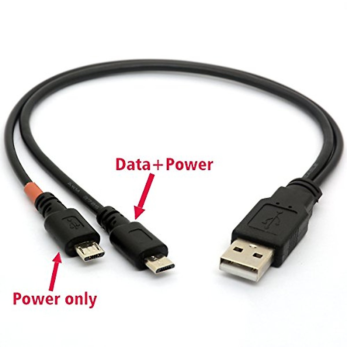 Micro USB Cable Y Splitter USB 2.0 A to Dual Micro B Power Enhancer Hub Adapter 1 Male to 2 Male Android Extension Code Syncing and Charging Two Devices Simultaneously