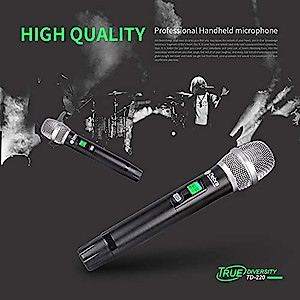 D Debra Audio New Model TD-220 Professional UHF True Diversity 2 Channel Wireless Microphones System with 2 Cordless Handheld Mic