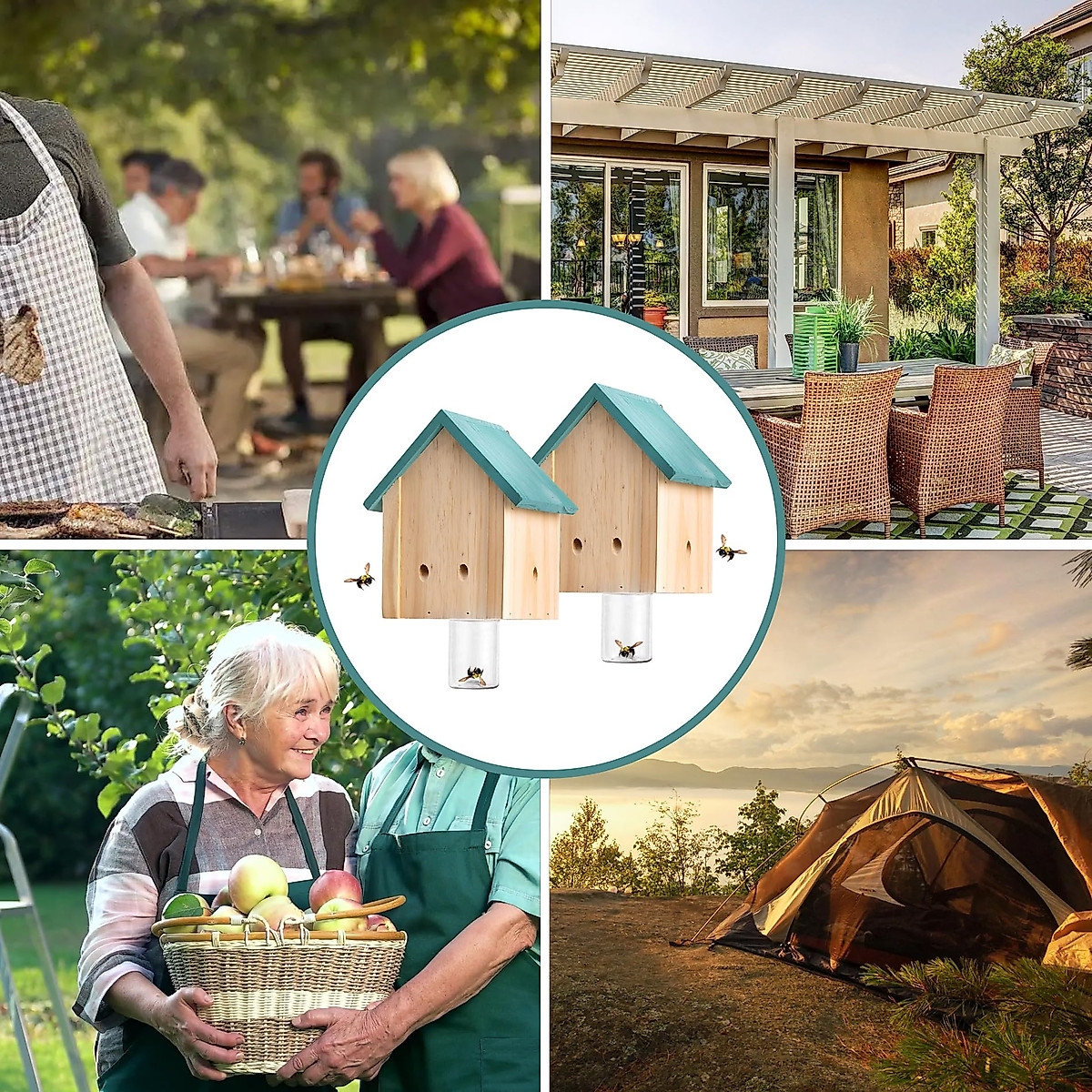 1 Pack Wood Carpenter Bee Trap for Outside - Best Bee Trap - Wood Boring Bee Trap- Nature Cabin Style Carpenter Bee Traps Outdoor Hanging - Insect Traps Removes Carpenter bee