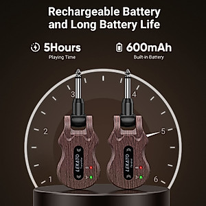 LEKATO Wireless Guitar System 5.8 Wireless Guitar Transmitter Receiver Rechargeable Audio Wireless Transmitter Receiver 4 Channels Transmission Range for Electric Guitar Bass (Grain)