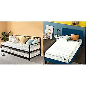 Zinus Eden Metal Daybed with Trundle / Mattress Foundation with Steel Slat Support / Easy Assembly, Twin & 6 Inch Foam and Spring Mattress / CertiPUR-US Certified Foams / Mattress-in-a-Box, Twin