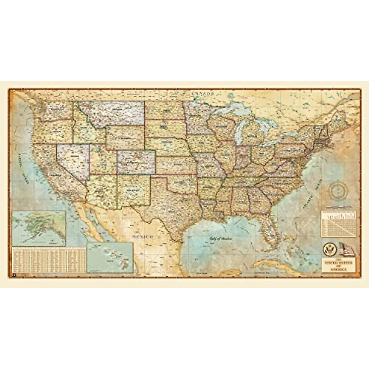 American Map Store Beautiful Wall Map of the United States of America - Classic Antiqued Atlas Style - Extra Large - 73''x40'' - Select Paper or Laminated (Paper, 73'' Wx40'' H)