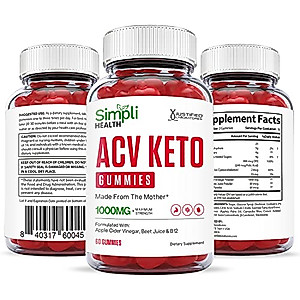 (5 Pack) Simpli Health ACV Keto Gummies 1000MG with Pomegranate Juice Beet Root B12 300 Gummys