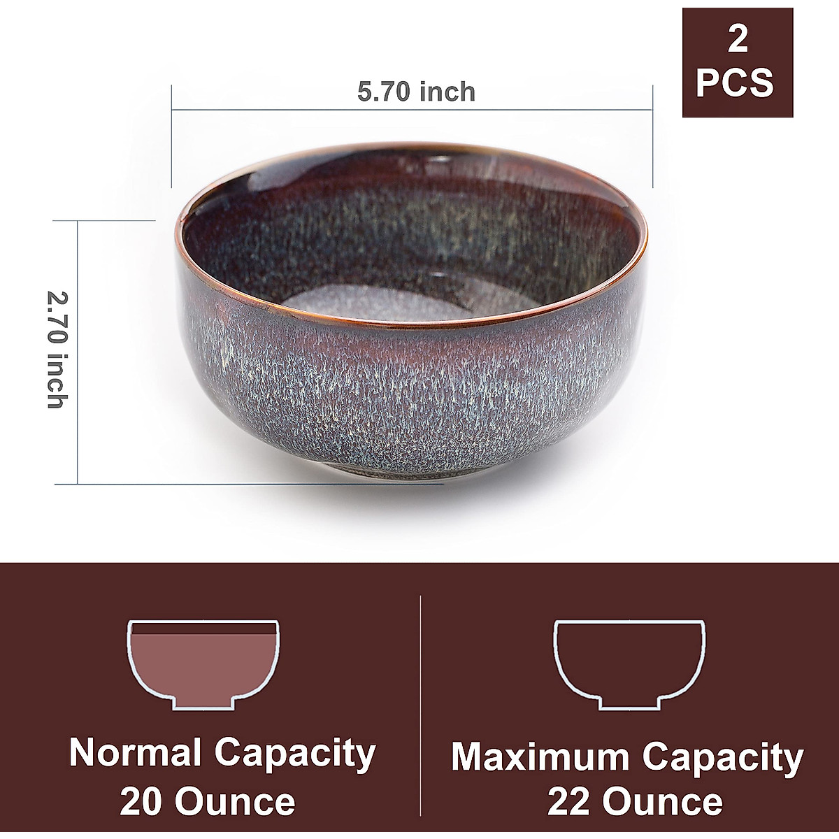 KYBSCZ Serving Bowls - 22 Ounce Bowls Set - Ceramic Bowl Set of 2-5.75 inch Salad Bowls - Soup Bowls - Cereal Bowls for Kitchen