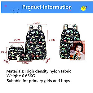 3Pcs Cool Dinosaur Prints Elementary Girls Boys Backpacks with Lunch Bag, Capacity School Bag Back Packs for Boys