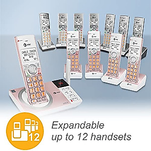 AT&T CL82557 DECT 6.0 5-Handset Cordless Phone for Home with Answering Machine, Call Blocking, Caller ID Announcer, Intercom and Long Range, Rose Gold