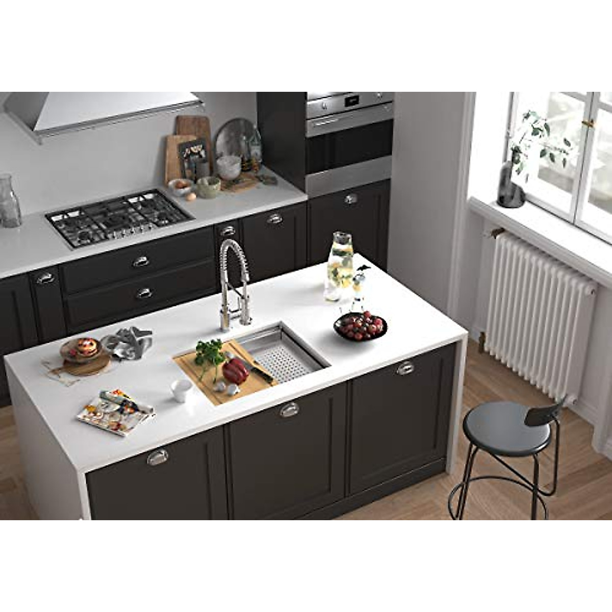 KORVOS Workstation Undermount 16 Gauge Single Bowl Bar Kitchen Sink with Bamboo Cutting Board and Accessories, 24 Inch, Stainless Steel