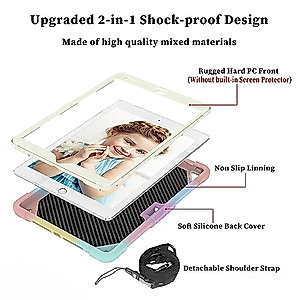 HOGENL for iPad 9th 8th 7th Generation Case for Kids Girl with Pencil Holder, for iPad 10.2 Case with Butterfly Stand Shoulder Strap Shockproof Protective Cover, Multicolor