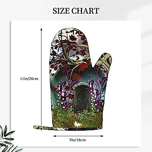 Gothic Fairy Garden Silicone Insulated and Scald Resistant Gloves Kitchen Baking Oven Gloves Thickened Lining Oven Gloves Cooking Gloves