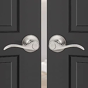 Probrico 4 Pack Dummy Door Lever Door Handle for Left Hand and Right Hand, Wave Style French Door Handle with Satin Nickel Finish, Single Side Non-Turning Dummy for Laundry Room, Hallway, Closet