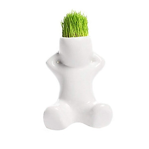 Lincox Mini Bonsai Head Grass Doll Hair White Ceramic Plant Garden, Tree Doll Grass Pot, Ceramic Air Head People Planters Air Plant Holders Table Top Display for Mini Plants Home Garden Decor (B)