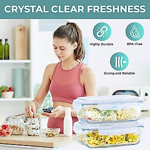 6.5 Cups/ 52 Oz 4 Piece (2 Containers +2 Lids) Glass Food Storage/ Baking Container Set w/Locking Lid - For Storing & Serving BPA Free & Leak Proof - Microwave, Dishwasher, Fridge, Freezer n Oven Safe