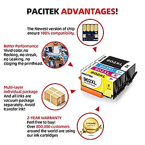 PACITEK Compatible Ink Cartridge Replacement for HP 902 XL 902XL with Advanced Chip Technology to use with Officejet Pro 6974 6968 6978 6975 6960 Officejet 6951 6954 6956 6958 6950 6962(4 Pack)