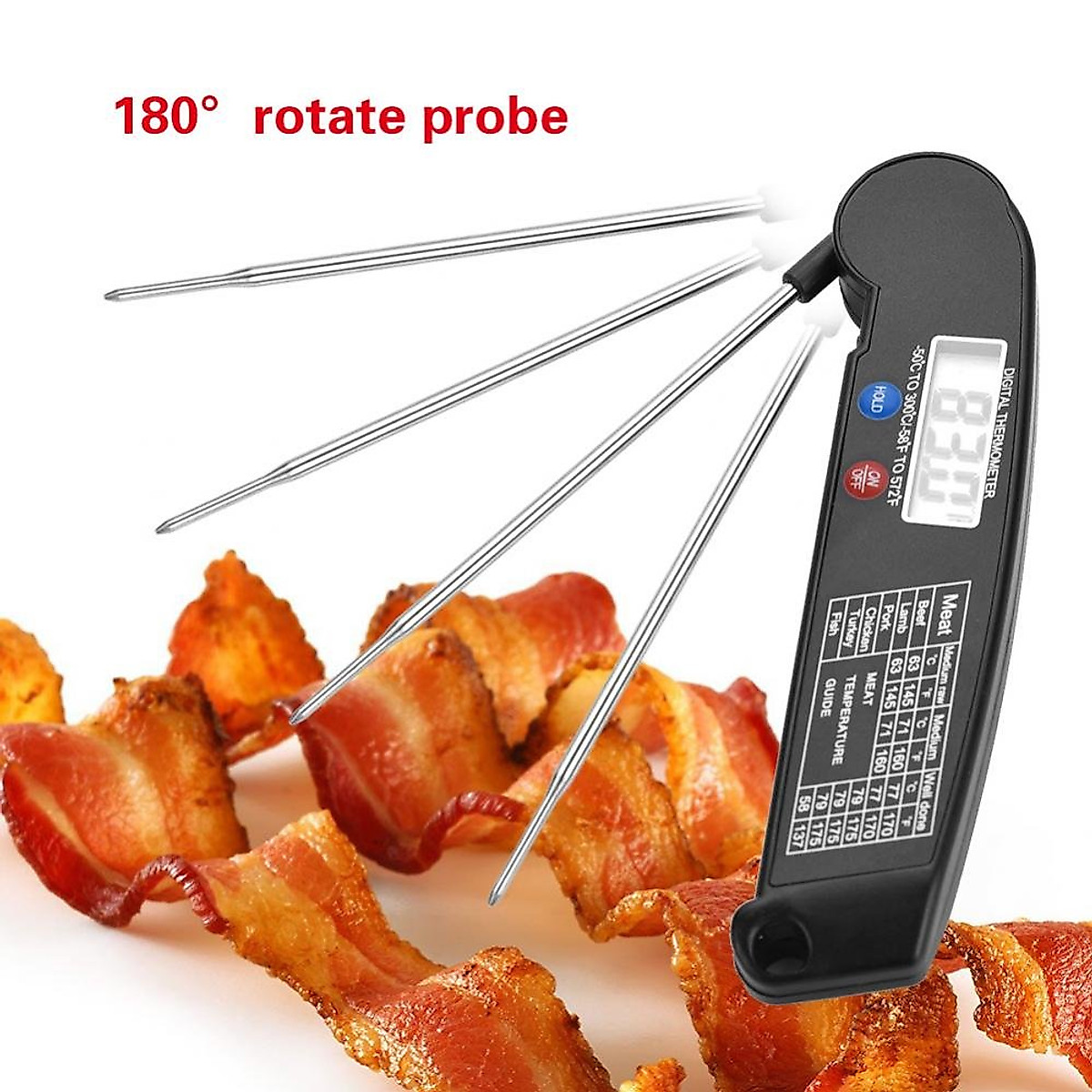 LCD Digital Food Meat Thermometer with Folding Probe Turkey Fish Beef Taste Selectable Kitchen Cooking BBQ Grill Temp Tester(Black)