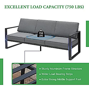 May in Color Aluminum Patio Furniture Couch, Metal Contemporary 3-Seat Sofa Chair with Cushion and Waterproof Cover, Modern Grey
