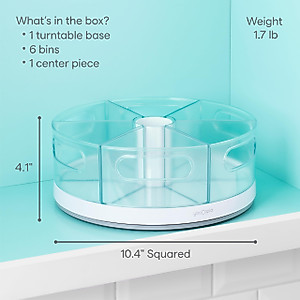 YouCopia Crazy Susan Lazy Susan Organizer, 6 BPA-Free Removable Clear Bins with Handles, Rotating Storage Turntable for Kitchen Cabinet, Pantry and Bathroom Organization,White
