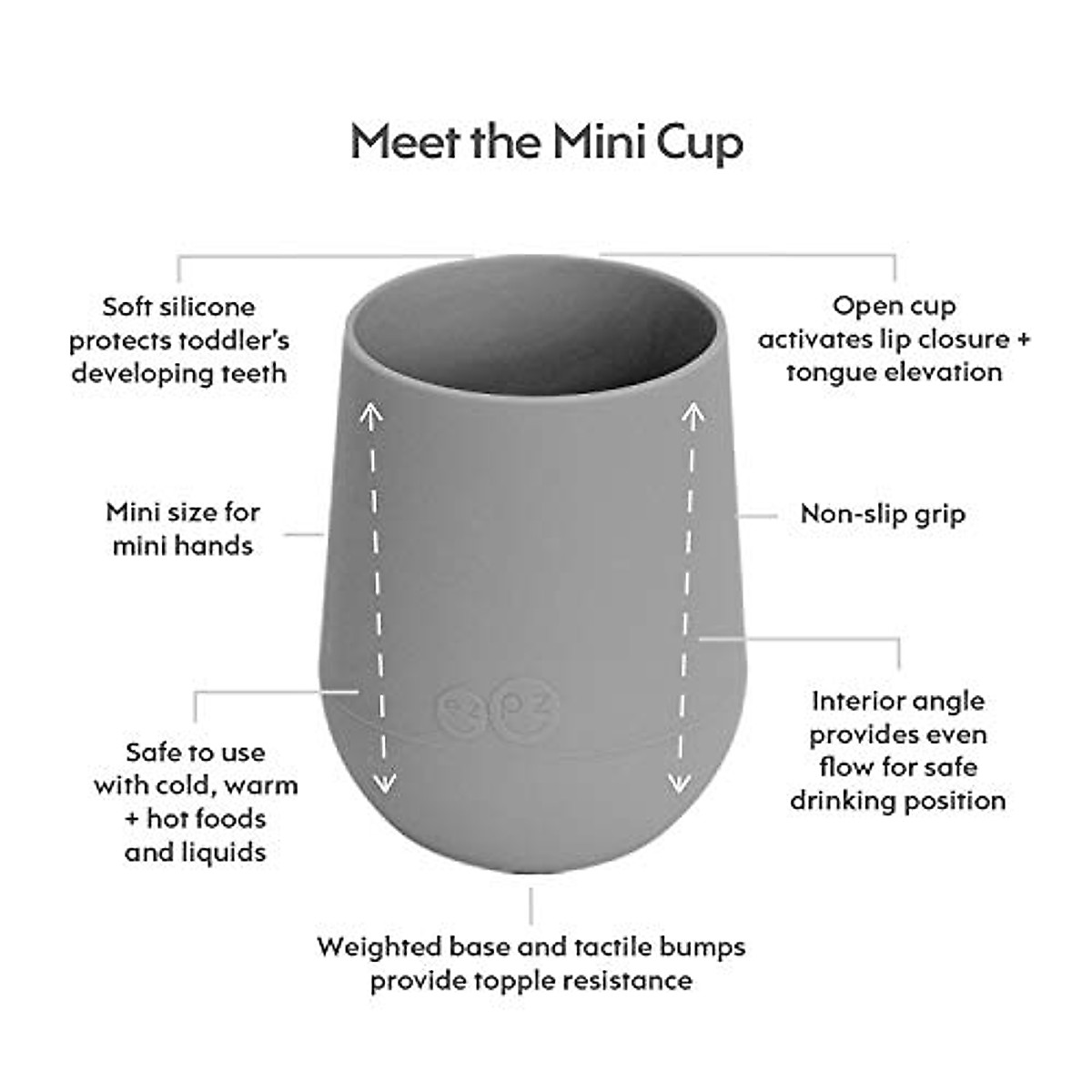ez pz Mini Cup (Gray) - 100% Silicone Cup for Toddlers - Designed by a Pediatric Feeding Specialist - 12 Months+