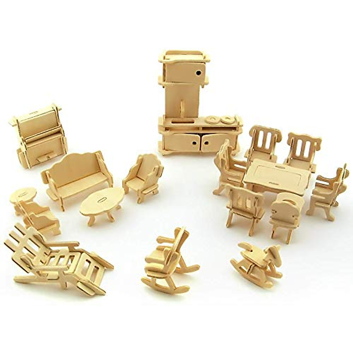 LoveInUSA 3D Wooden Dollhouse Furniture Puzzle DIY House Room Miniature Furniture Sets Puzzle Gift for Kids