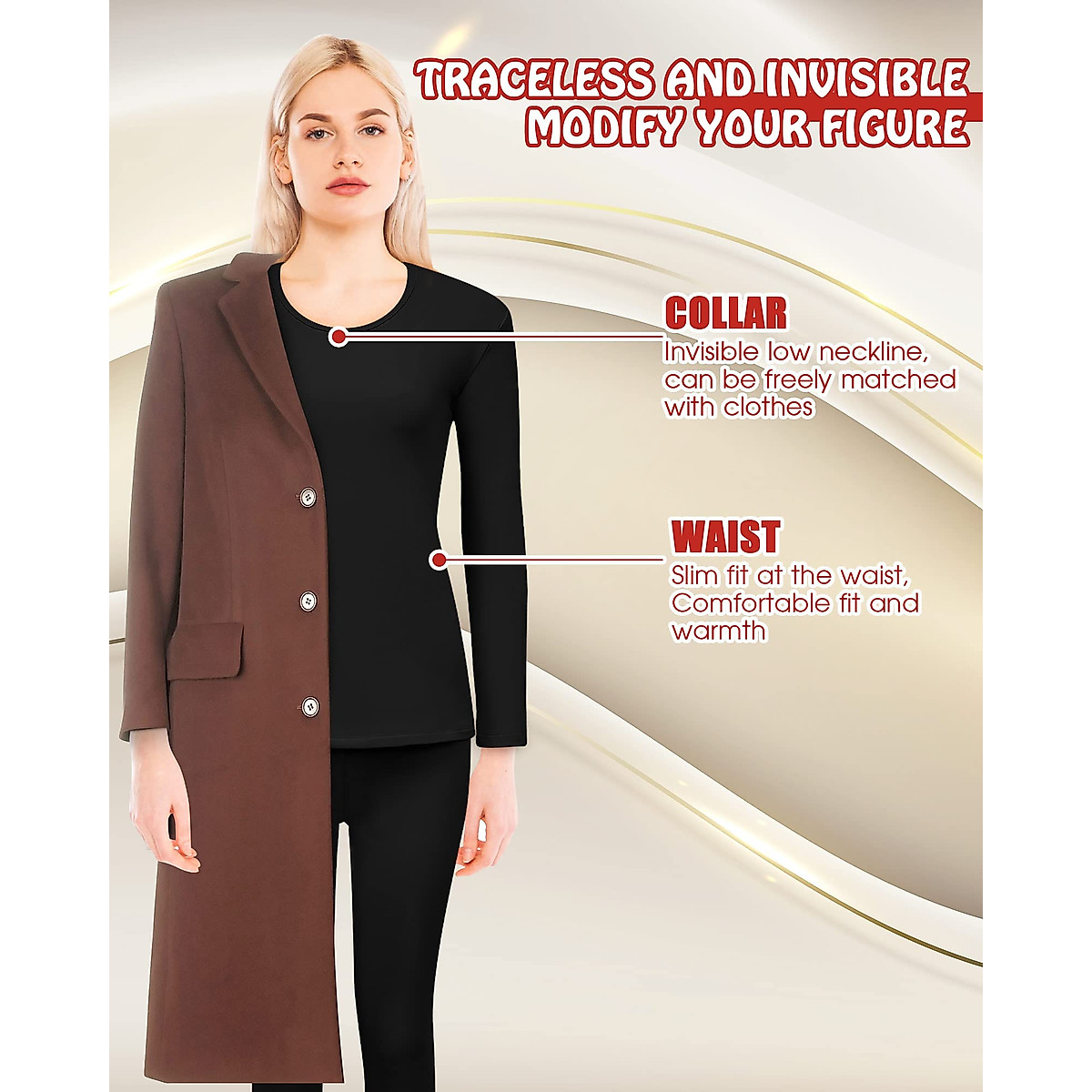 Taiyin 4 Pieces Fleece Lined Thermal Underwear Set for Women Long Johns Base Layer Winter Cold Weather Soft Warm Top Bottom (X-Large)