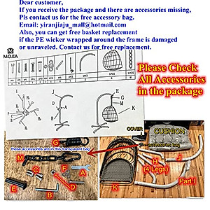 MOJIA Egg Chair with Stand and Oxford Cover, 450lbs Capacity Patio Wicker Hanging Swing Chair Indoor Outdoor with UV Resistant Cushion and Foldable Seat Basket