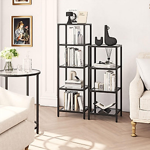 YMYNY Standing Storage Shelf Units, 5-Tier Tempered Glass Shelving Unit, Bookcase, Storage Rack Shelf for Bedroom, Bathroom, Home Office, Modern Style, 49.2H*13.8L*11.8W, Black UHGD005B