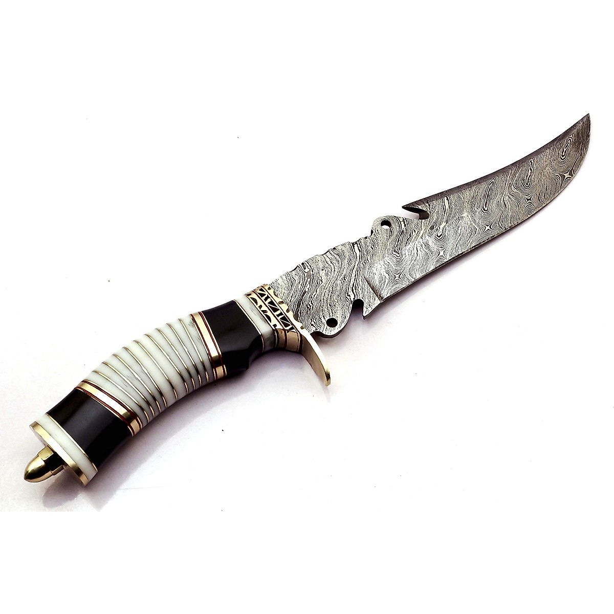 Skokie Knives Custom Hand Made Damascus Steel Hunting Fixed Blade Knife Handle Camel Bone with Brass Spacer
