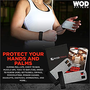 WODFitters Textured Leather Hand Grips for Cross Training, Kettlebells, Powerlifting, Chin Ups, Pull Ups, WODs & Gymnastics - with Grips Storage Pouch (Black, Small - Fits up to 4")