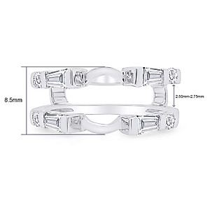 3/4 Carat Baguette & Round White Cubic Zirconia Enhancer Guard Ring In 10K Solid White Gold (0.75 Cttw) Ring Size-7
