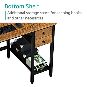 Lufeiya Computer Desk with Drawers - 40 Inch Work Small Desk for Bedroom Home Office, Simple Study Writing Table PC Desks with Drawer Storage Shelves, Rustic Brown